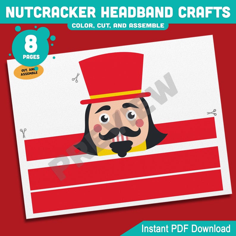 Printable Nutcracker Headband Crafts, Fun Christmas Paper Hat and ...