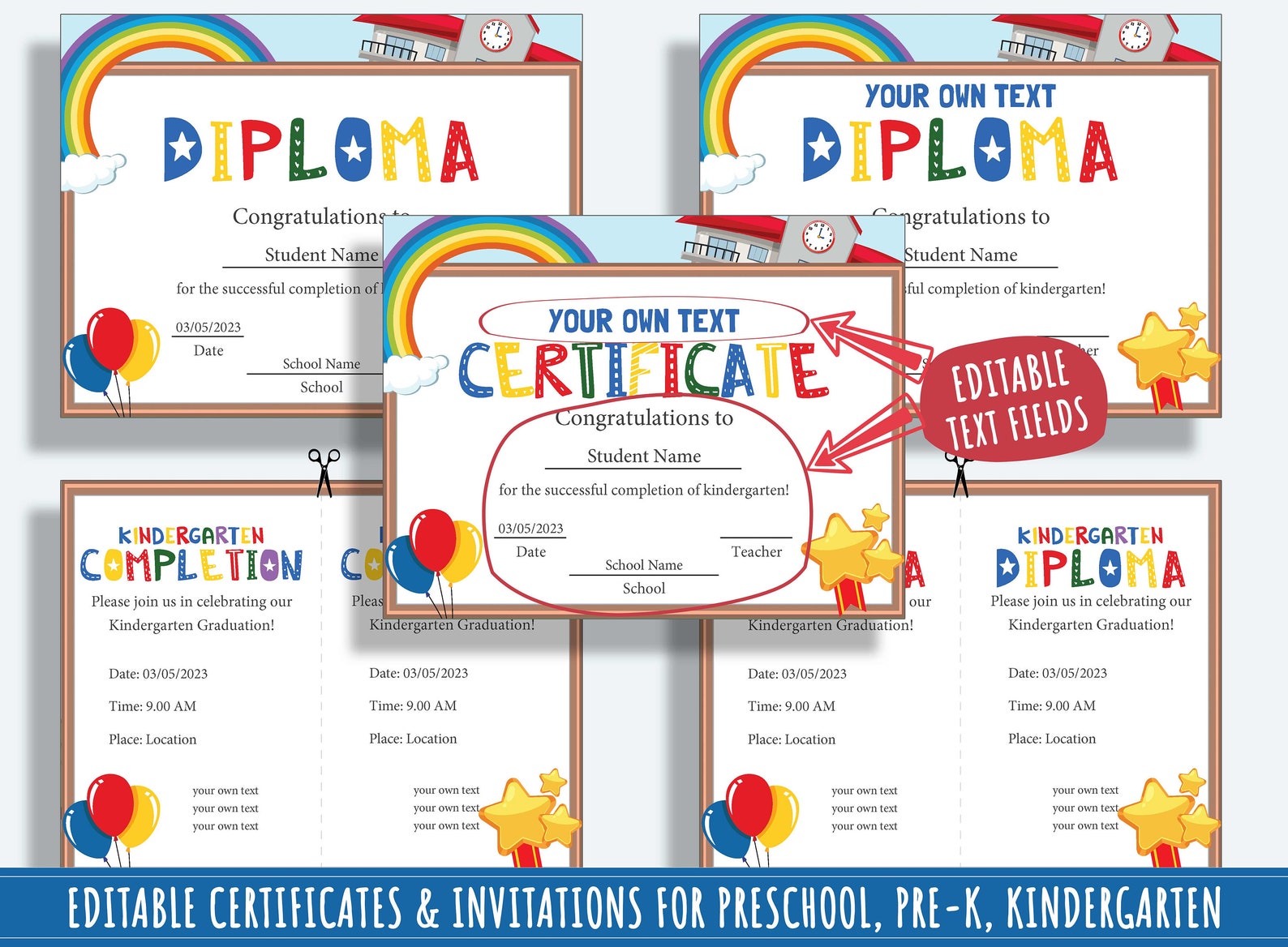 Editable Preschool Certificates, Diplomas, Completions, and Invitations ...