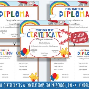 Editable Preschool Certificates, Diplomas, Completions, and Invitations ...
