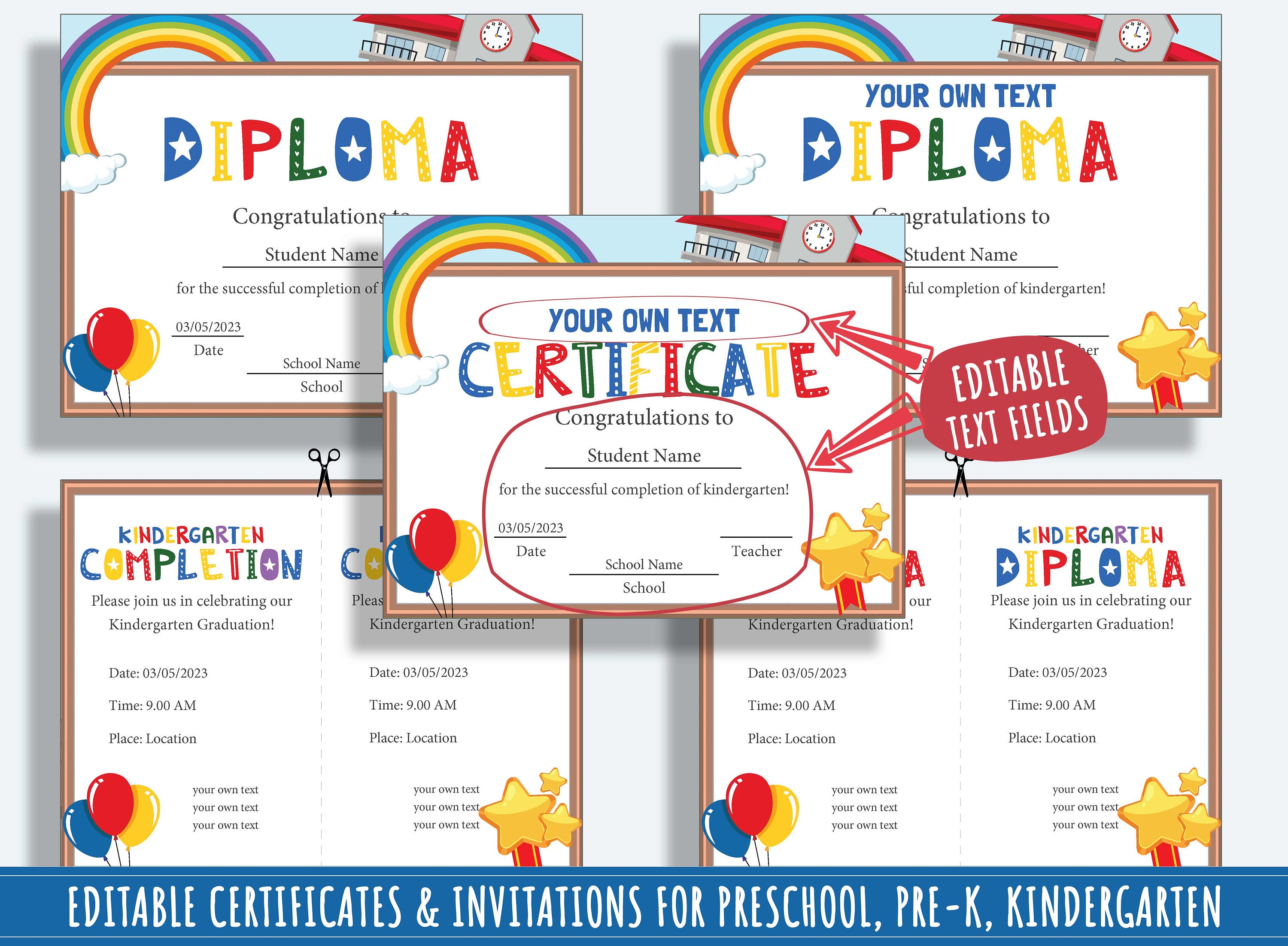 Editable Preschool Certificates, Diplomas, Completions, and Invitations ...