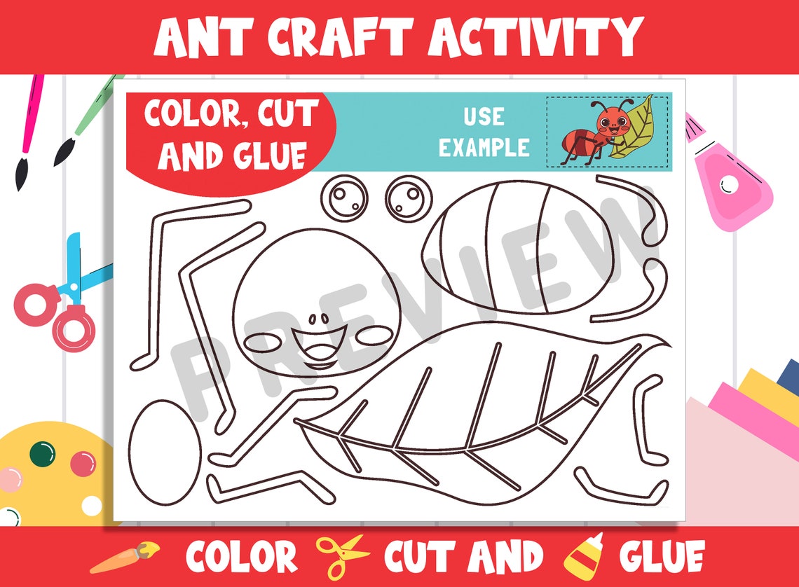 Cute Ant Craft Activity Color, Cut, and Glue for Prek to 2nd Grade, PDF ...