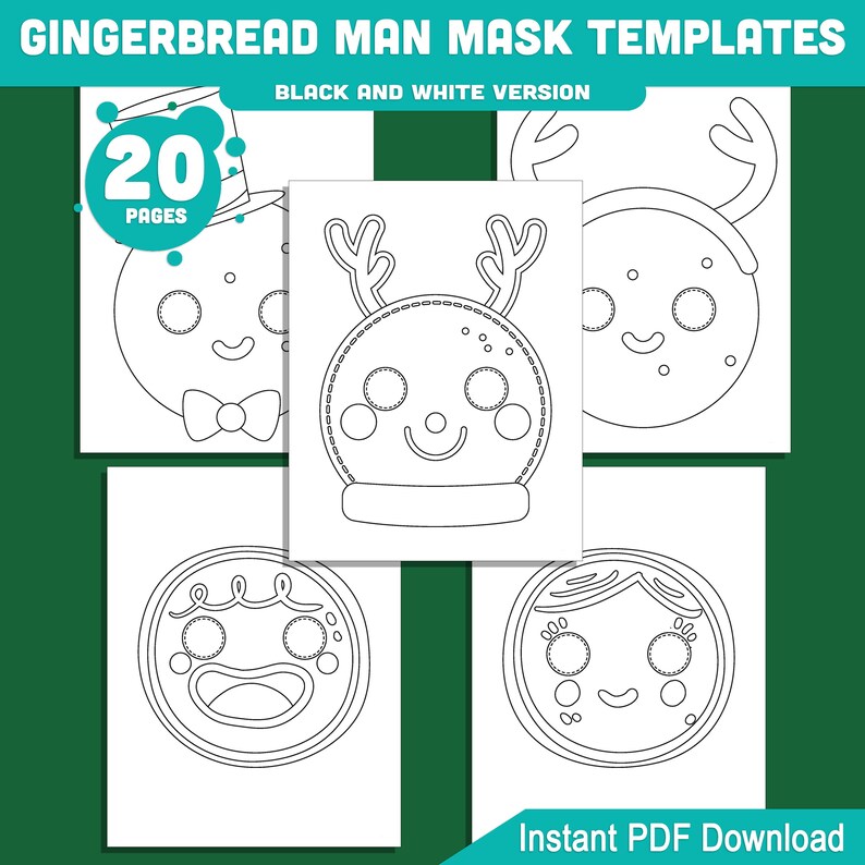 Printable Gingerbread Man Mask Templates, Cute Holiday Designs, Pre ...
