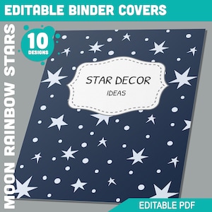 Moon, Rainbow, Stars Binder Cover, 10 Printable & Editable Binder ...