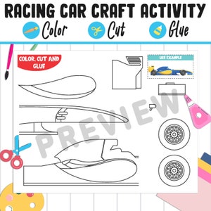 Racing Car Craft Activity - Color, Cut, and Glue for Prek to 2nd Grade ...