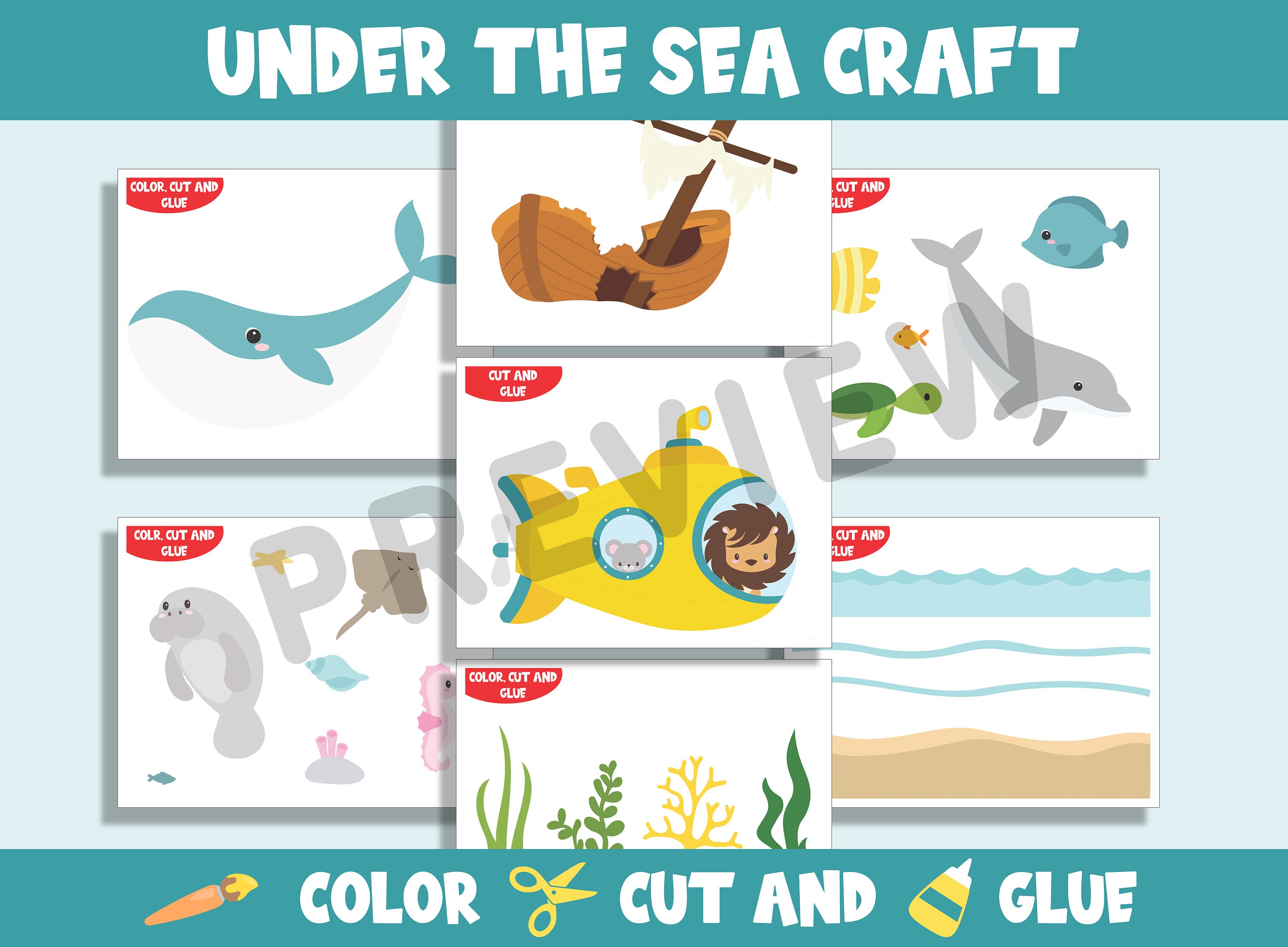 Under the Sea Crafts for Kids Color, Cut, and Glue for Prek to 2nd ...