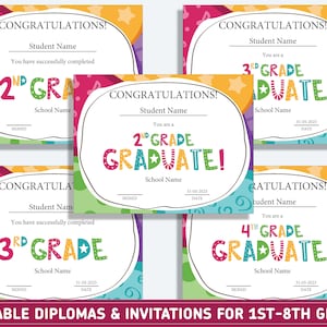 Editable First Grade Award Certificates, 1st to 8th Grade Diploma ...