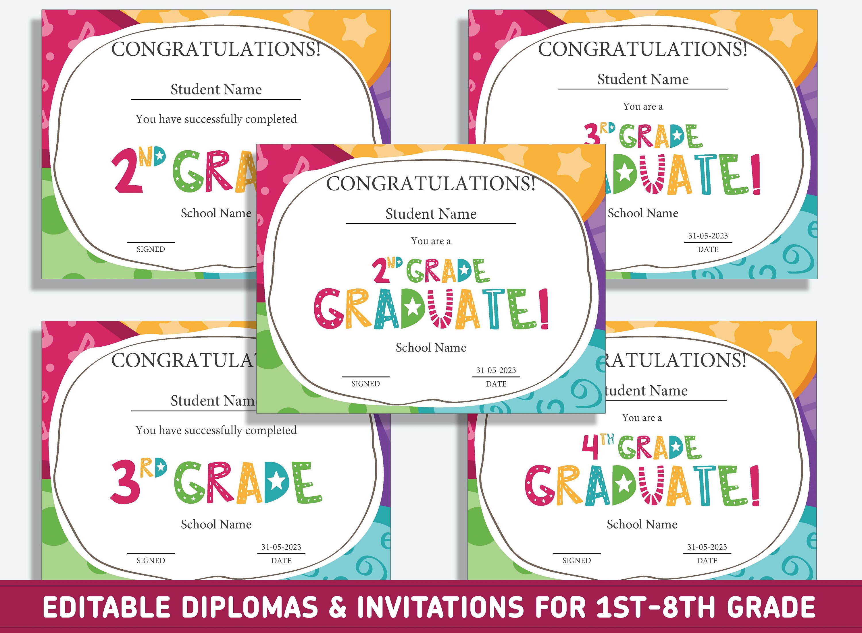 Editable First Grade Award Certificates 1st to 8th Grade - Etsy