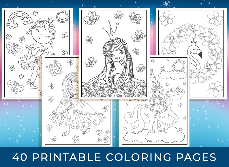 Princess Coloring Pages 40 Printable Princess Coloring Pages - Etsy