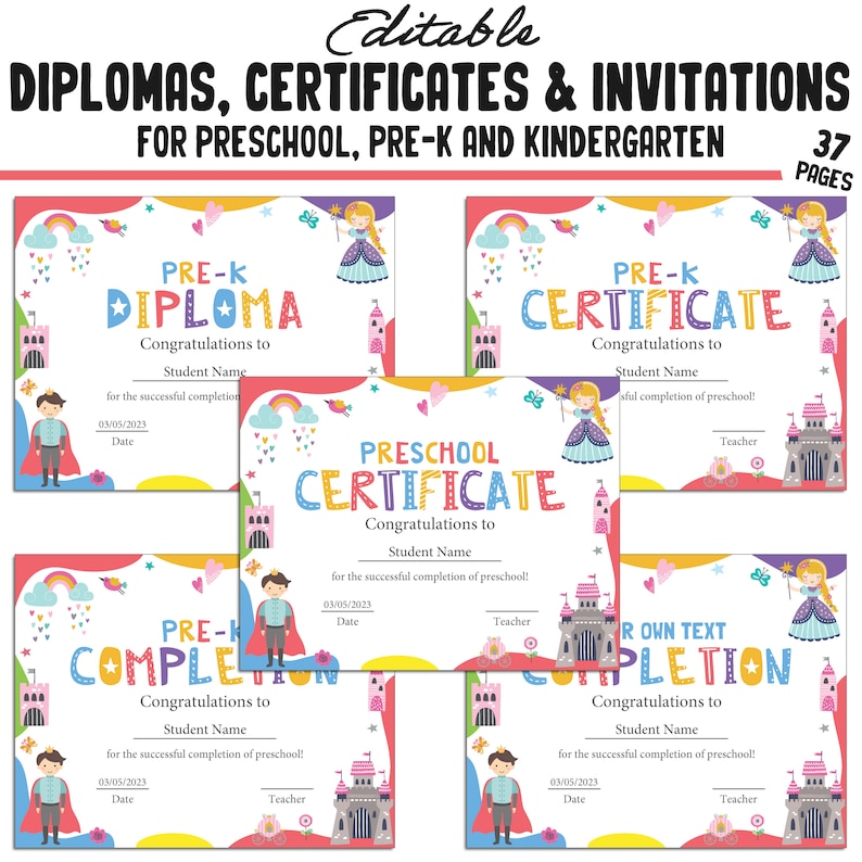 Editable Kindergarten, Pre-k, and Preschool Graduation Invitations ...