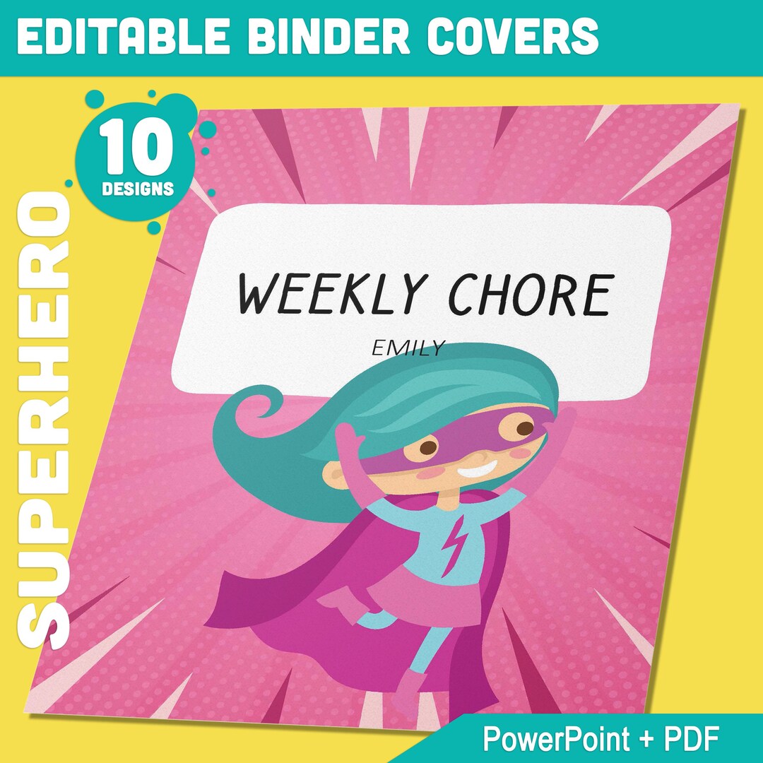 10 Editable Superhero Binder Covers, Includes 1", 1.5", 2" Spines ...