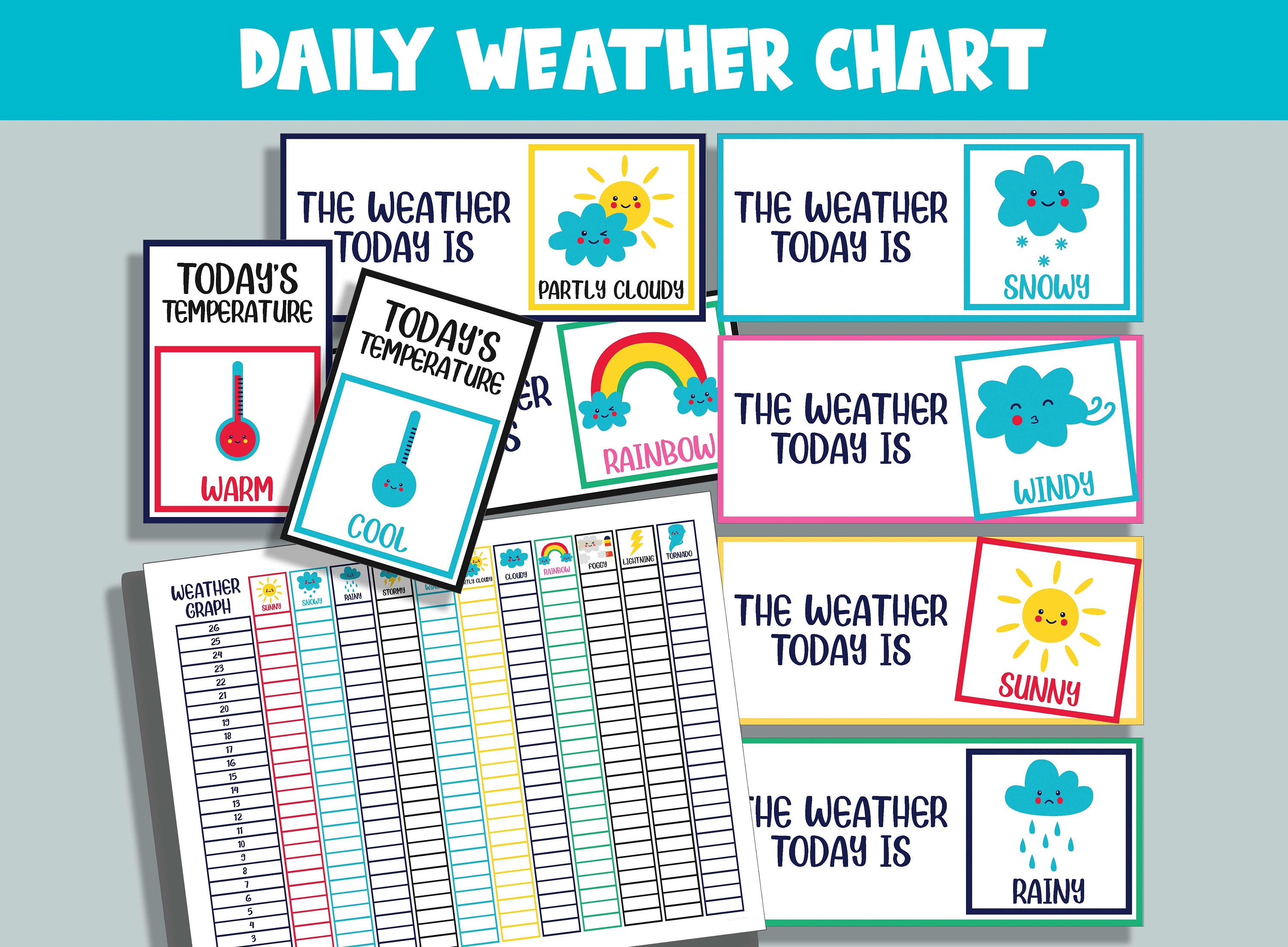 Daily Weather Cards, Weather Graph and Weather Chart Labels for ...