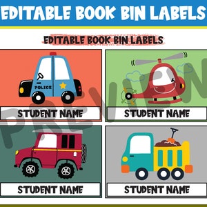 Editable Vehicle Book Bin Labels: 16 Customizable Designs for Perfect ...