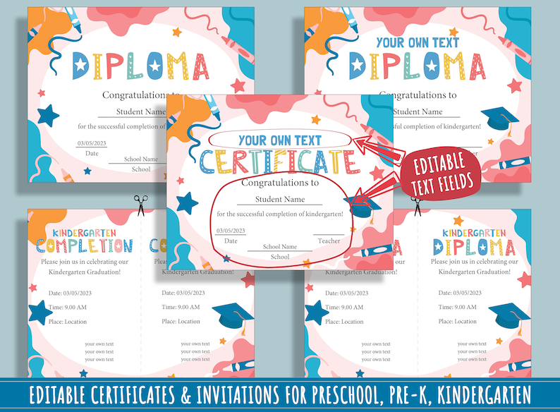 Editable Diplomas, Certificates, and Invitations for Children: 37 Pages ...