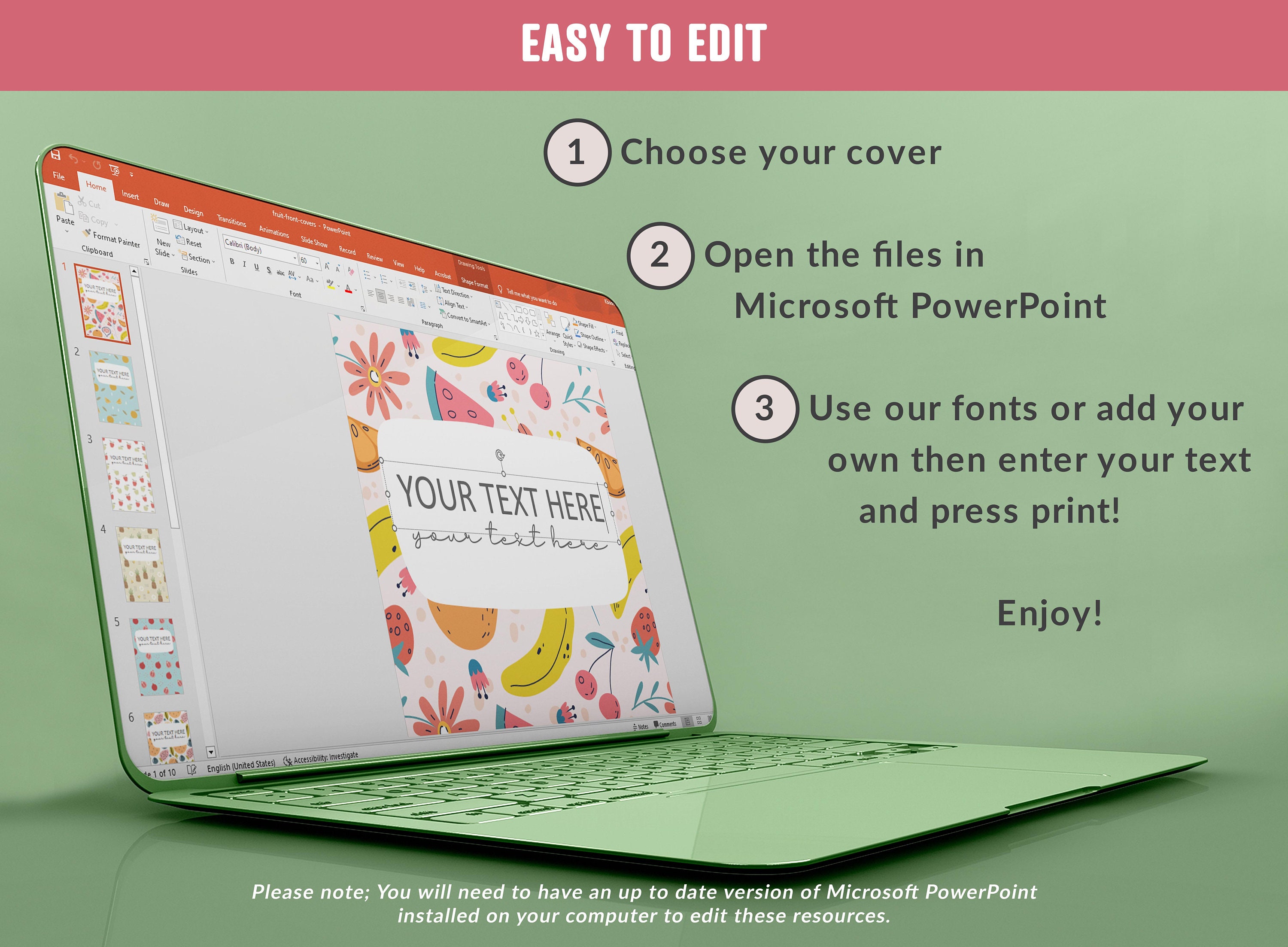 Powerpoint Binder Covers, 10 Printable/editable Fruit Binder Covers ...