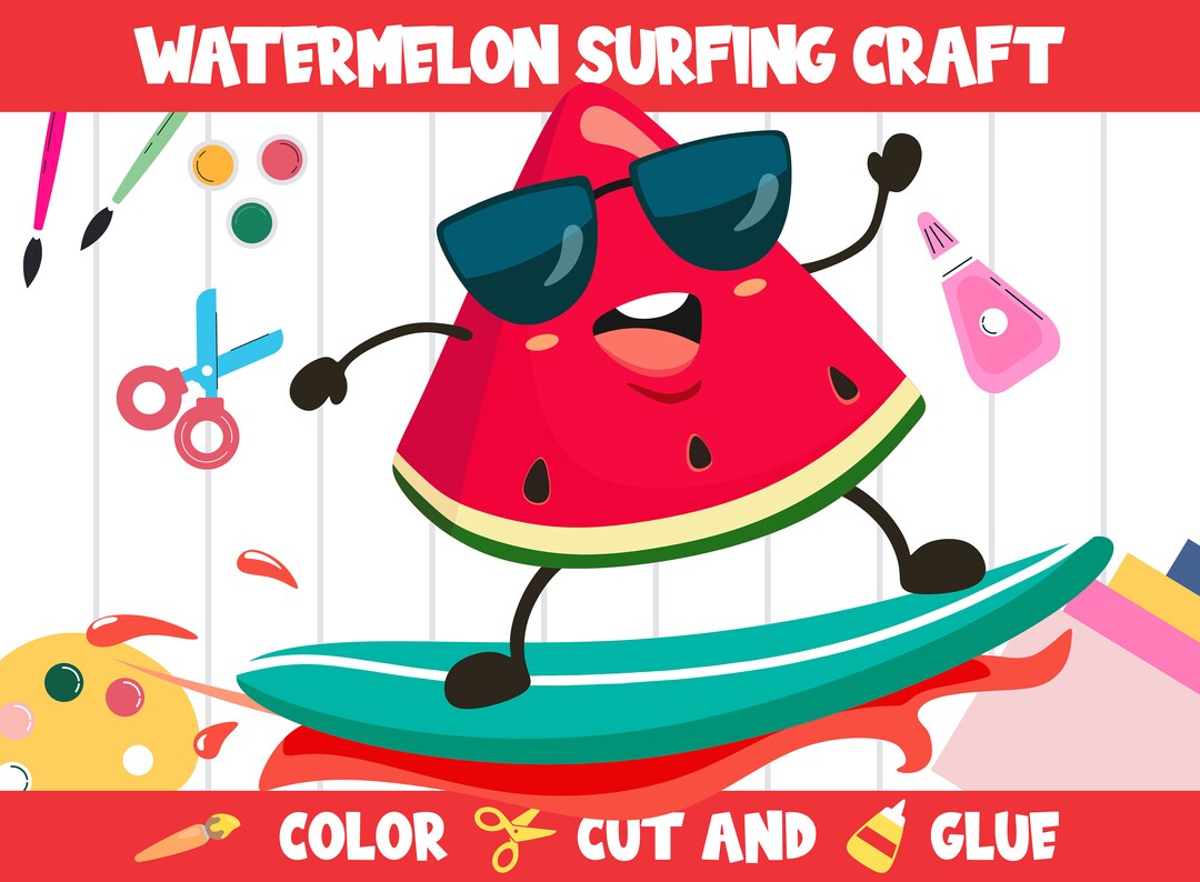 Watermelon Surfing Craft Activity - Color, Cut, and Glue for Prek to ...