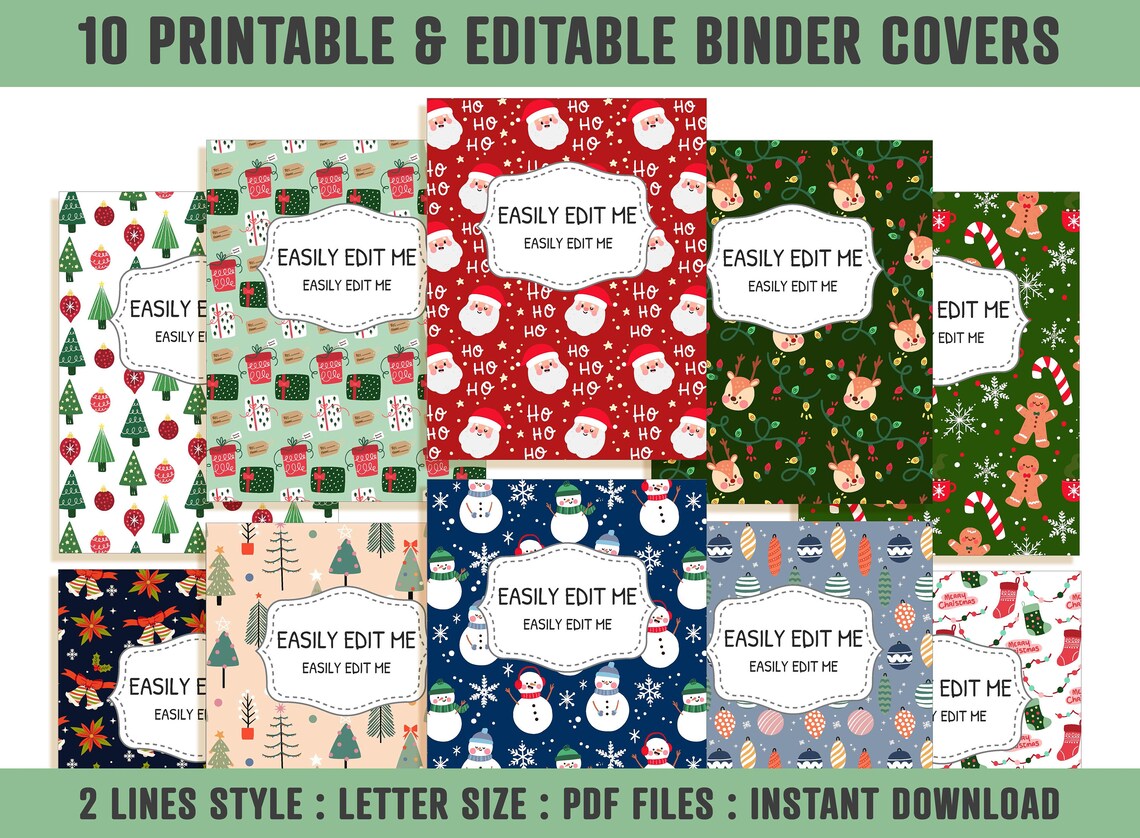Christmas Planner Cover, 10 Printable & Editable Binder Covers+spines ...
