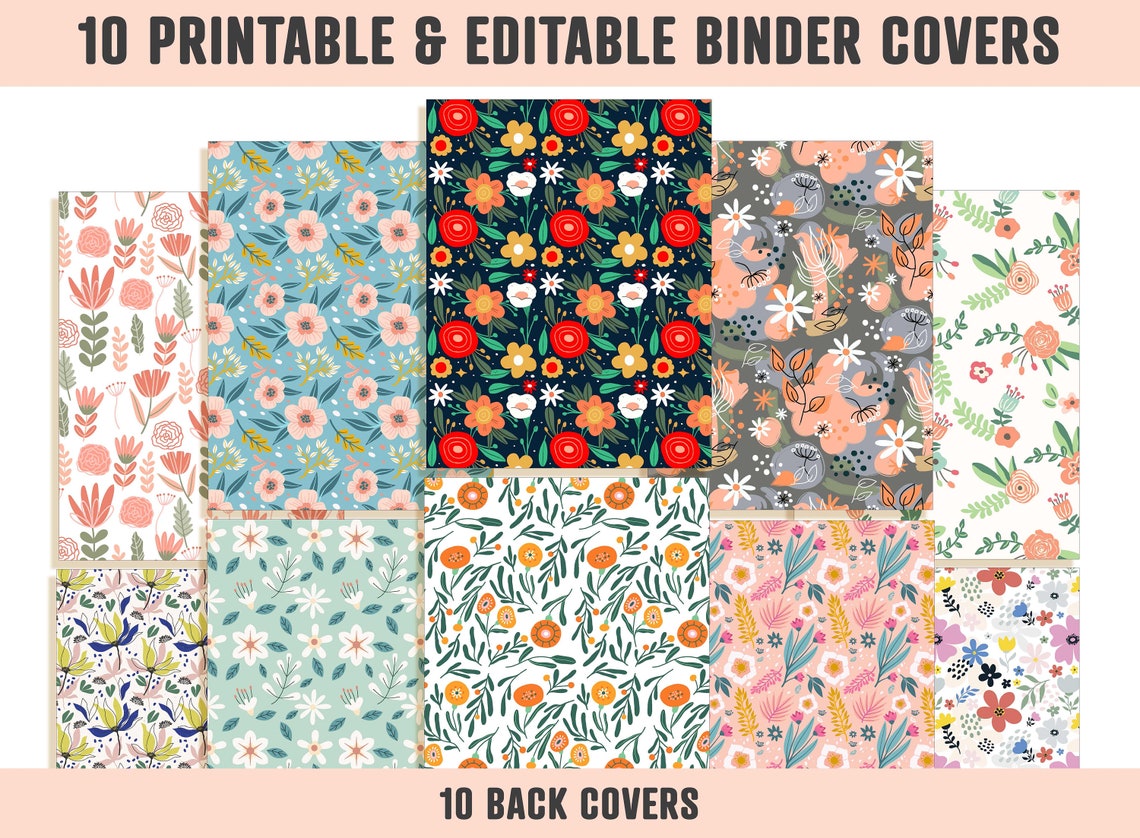 Floral Binder Cover Template 10 Printable & Editable Binder - Etsy