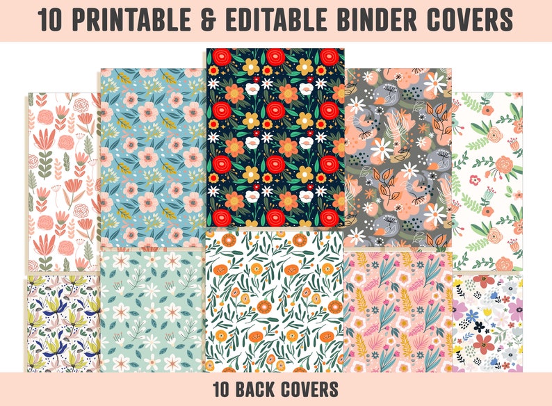 Floral Binder Cover Template, 10 Printable & Editable Binder ...