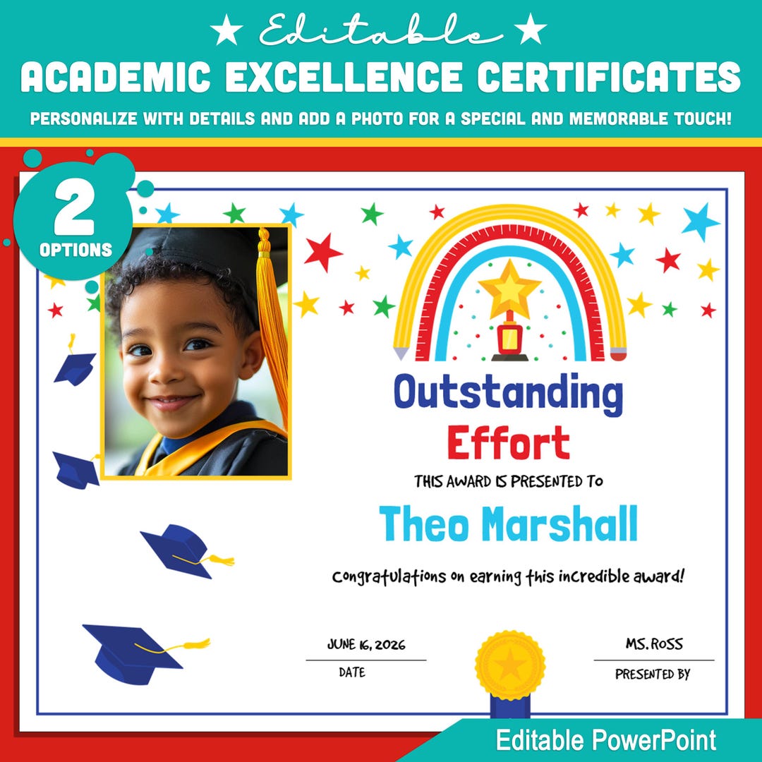Student Recognition & Academic Excellence Certificates, Editable Class ...