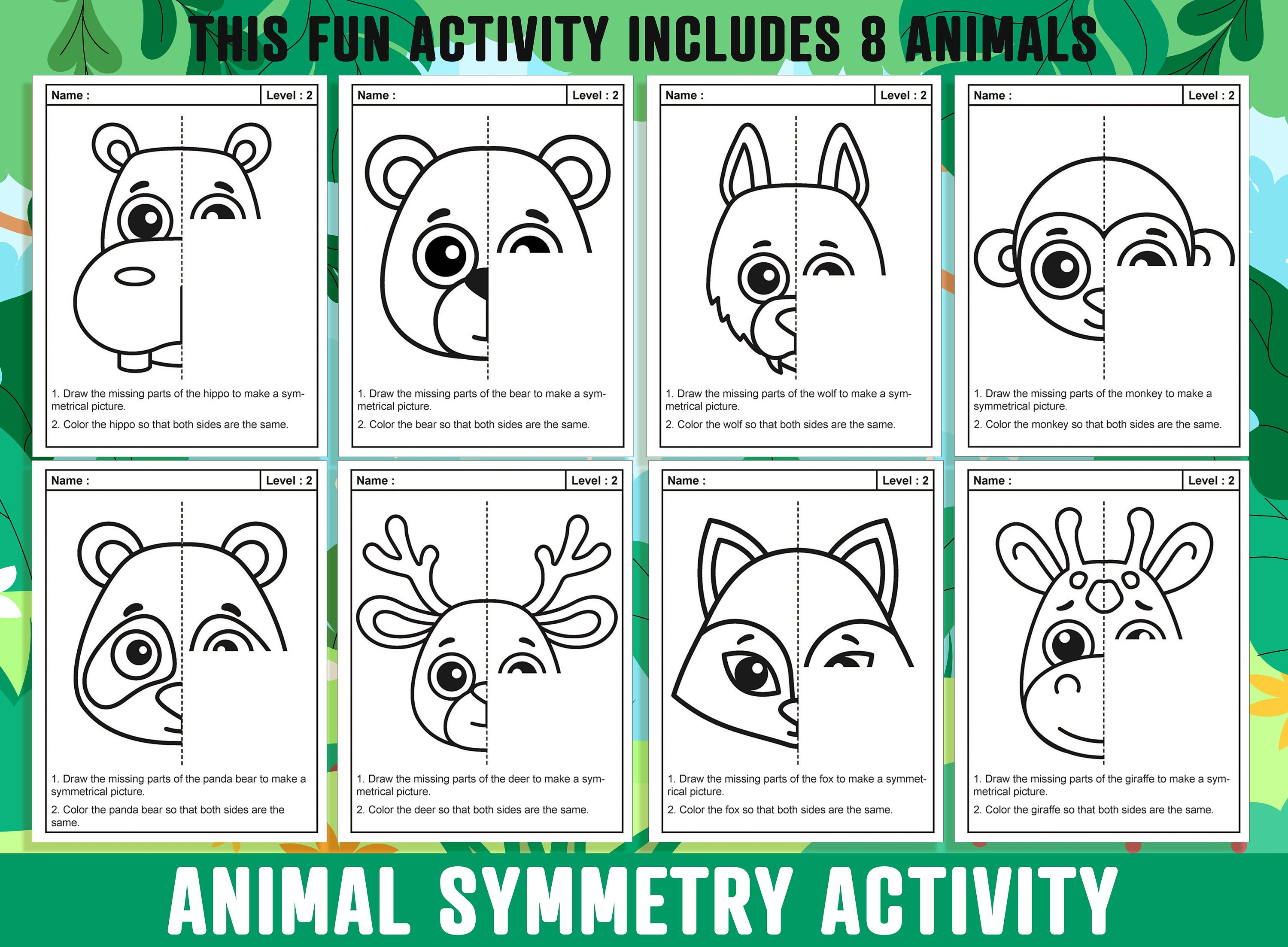 Animal Symmetry Worksheet, Animal Theme Lines of Symmetry Activity, 24 ...
