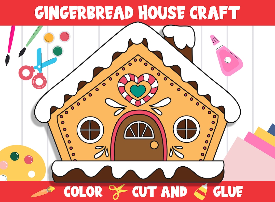 Gingerbread House Craft Activity - Color, Cut, and Glue for Prek to 2nd ...