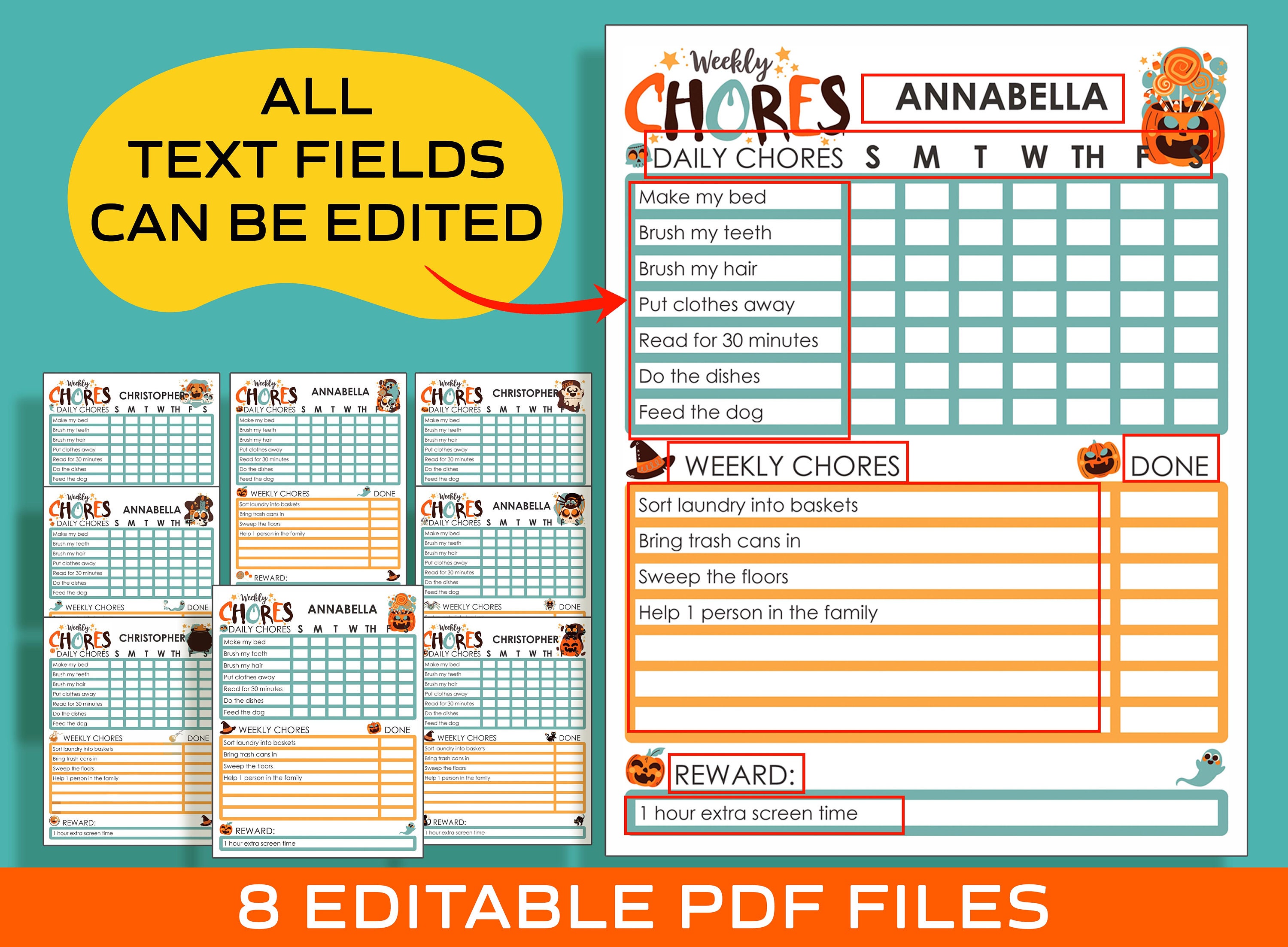 Halloween Chore Chart for Kids: Printable and Editable Responsibility ...