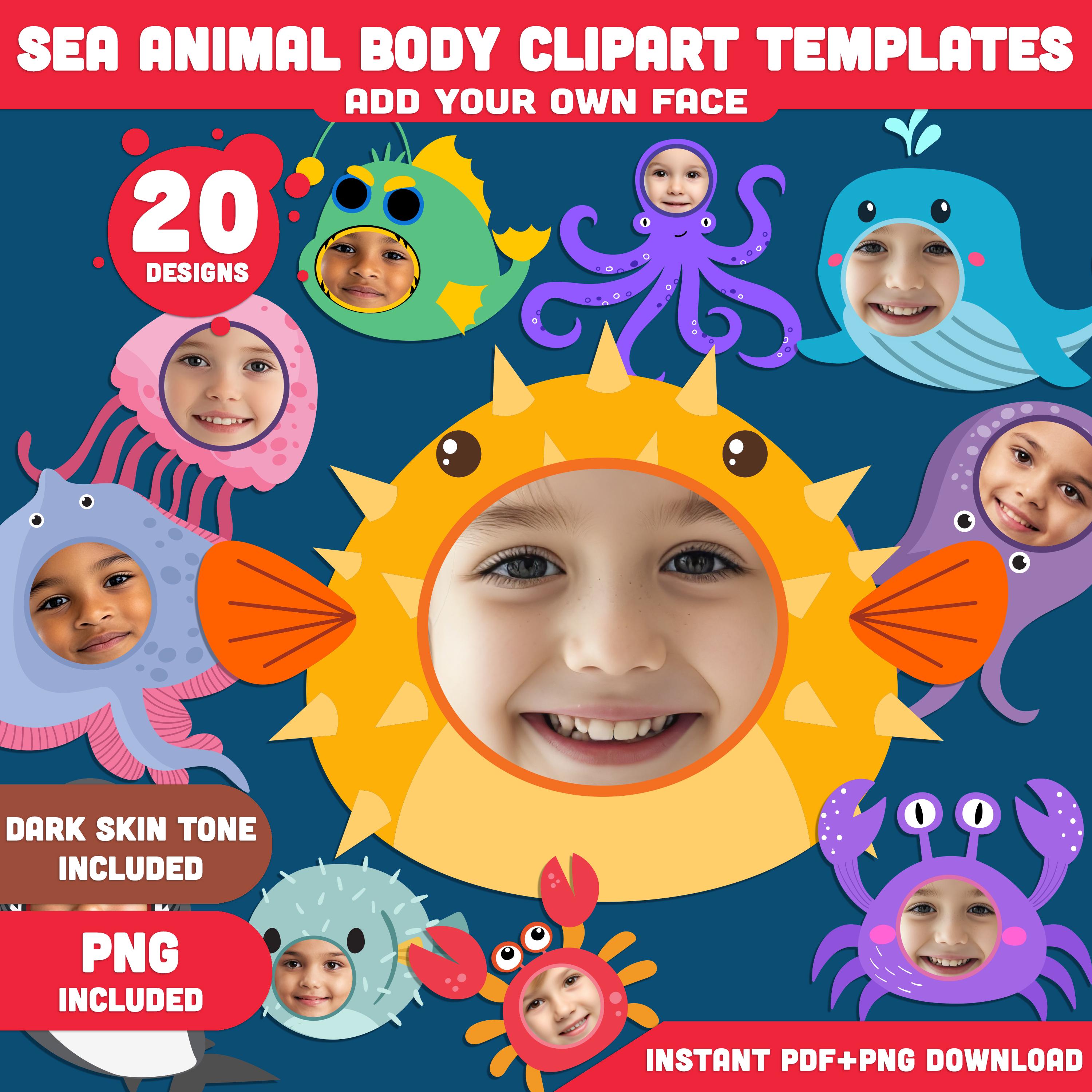 Sealife Body Clipart Templates: Add Your Own Face, Printable Ocean ...