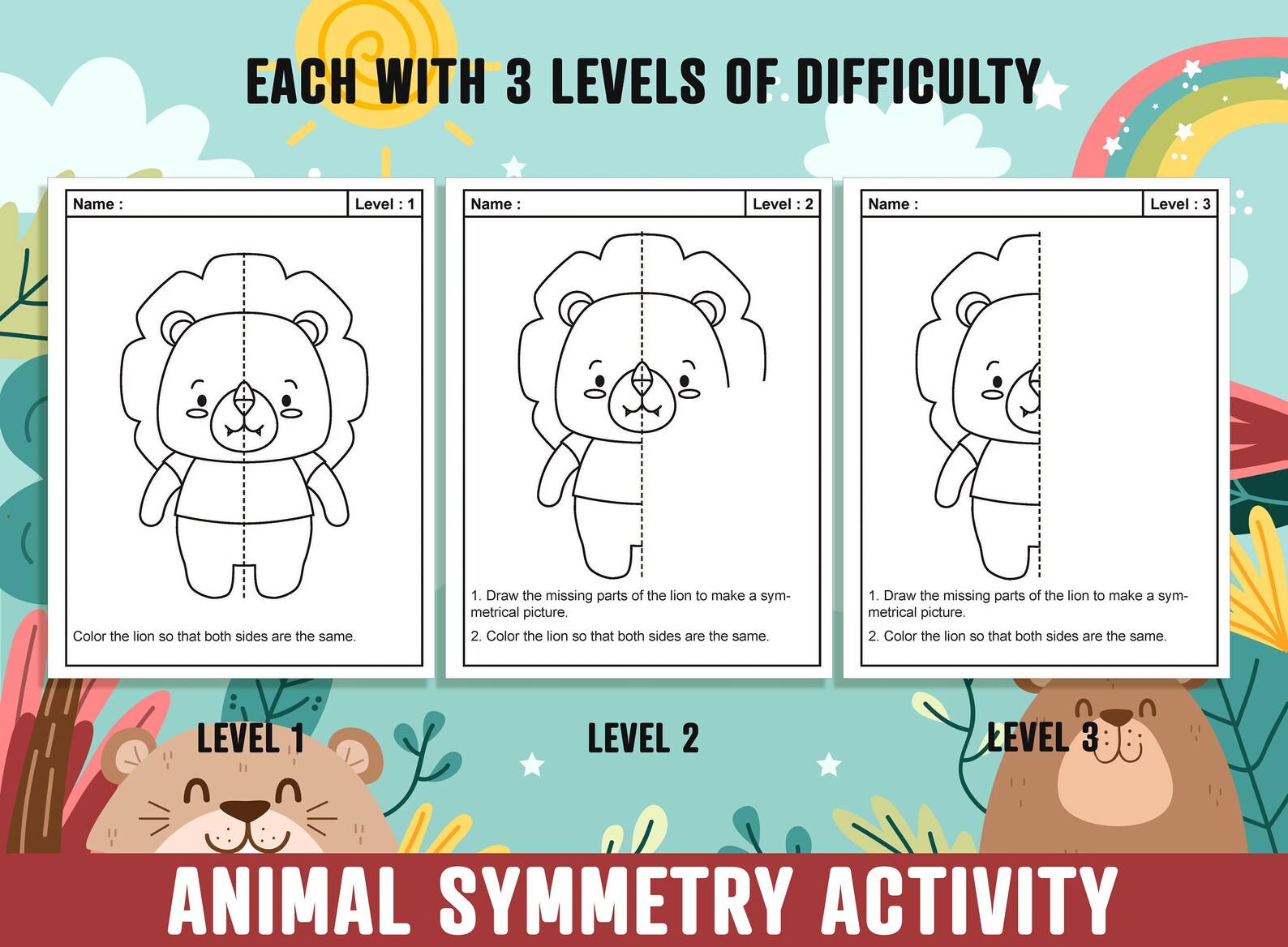 Animal Symmetry Worksheet, Animal Theme Lines of Symmetry Activity, 24 ...