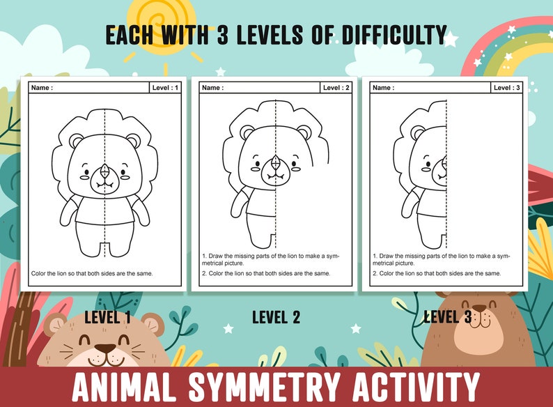 Animal Symmetry Worksheet, Animal Theme Lines of Symmetry Activity, 24 ...