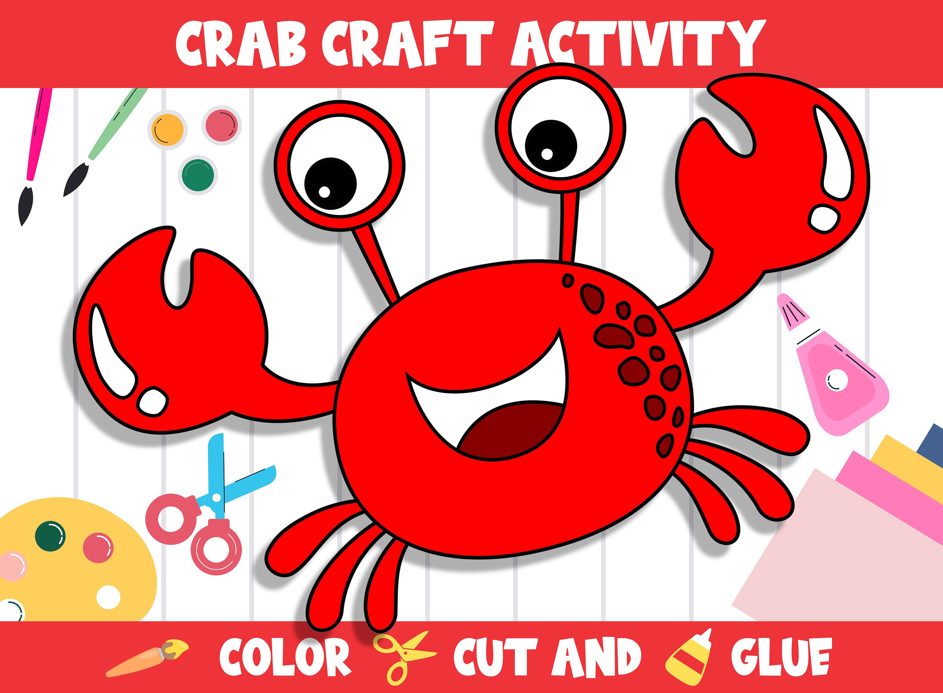 Cute Crab Craft Activity Color Cut and Glue for Prek to - Etsy