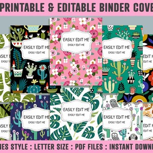 Flowers, Palm Leaves, Cactuses Binder Cover, 10 Printable/editable ...