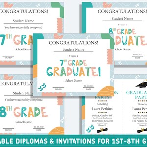 Editable 3rd Grade Certificate, 1st to 8th Grade Diploma, Certificate ...
