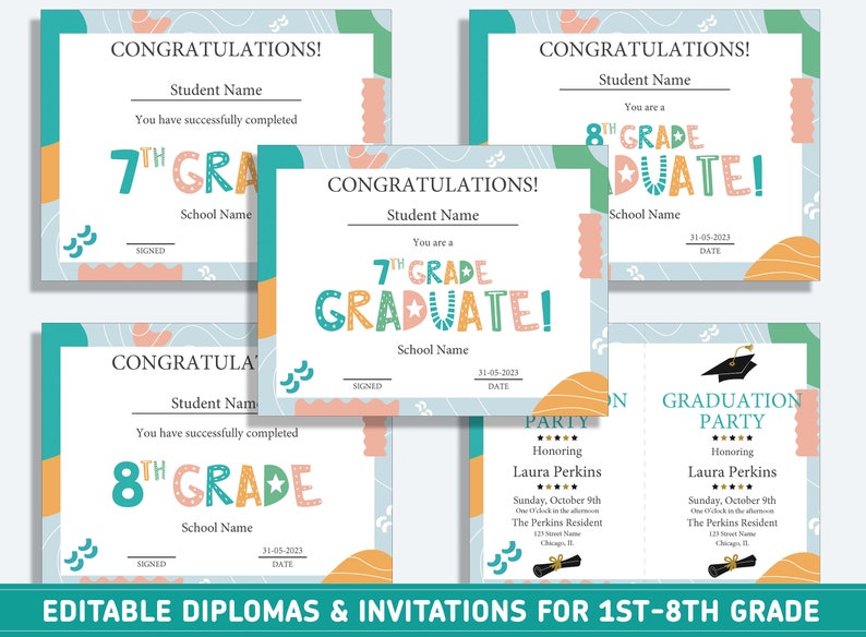 Editable 3rd Grade Certificate 1st to 8th Grade Diploma - Etsy