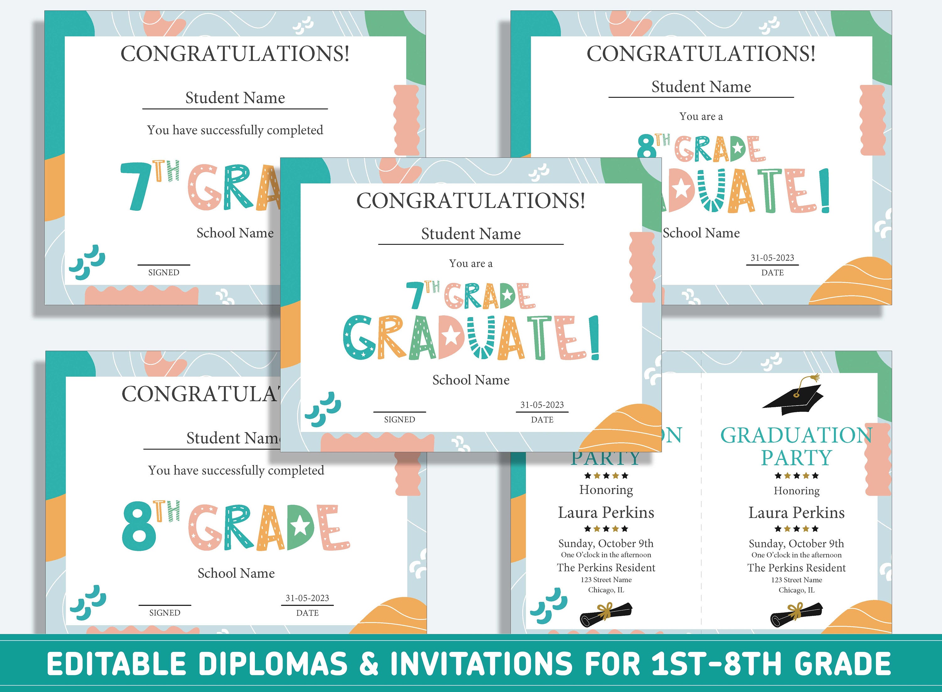 Editable 3rd Grade Certificate, 1st to 8th Grade Diploma, Certificate ...