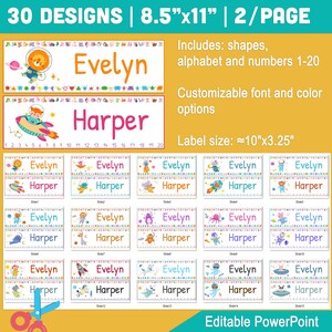 Editable Desk Name Tags for Students: Animal Astronauts, 30 Designs, 8. ...