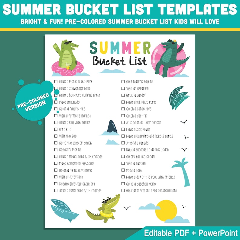 Summer To-do List Printable for Kids: Editable Bucket List Template in ...