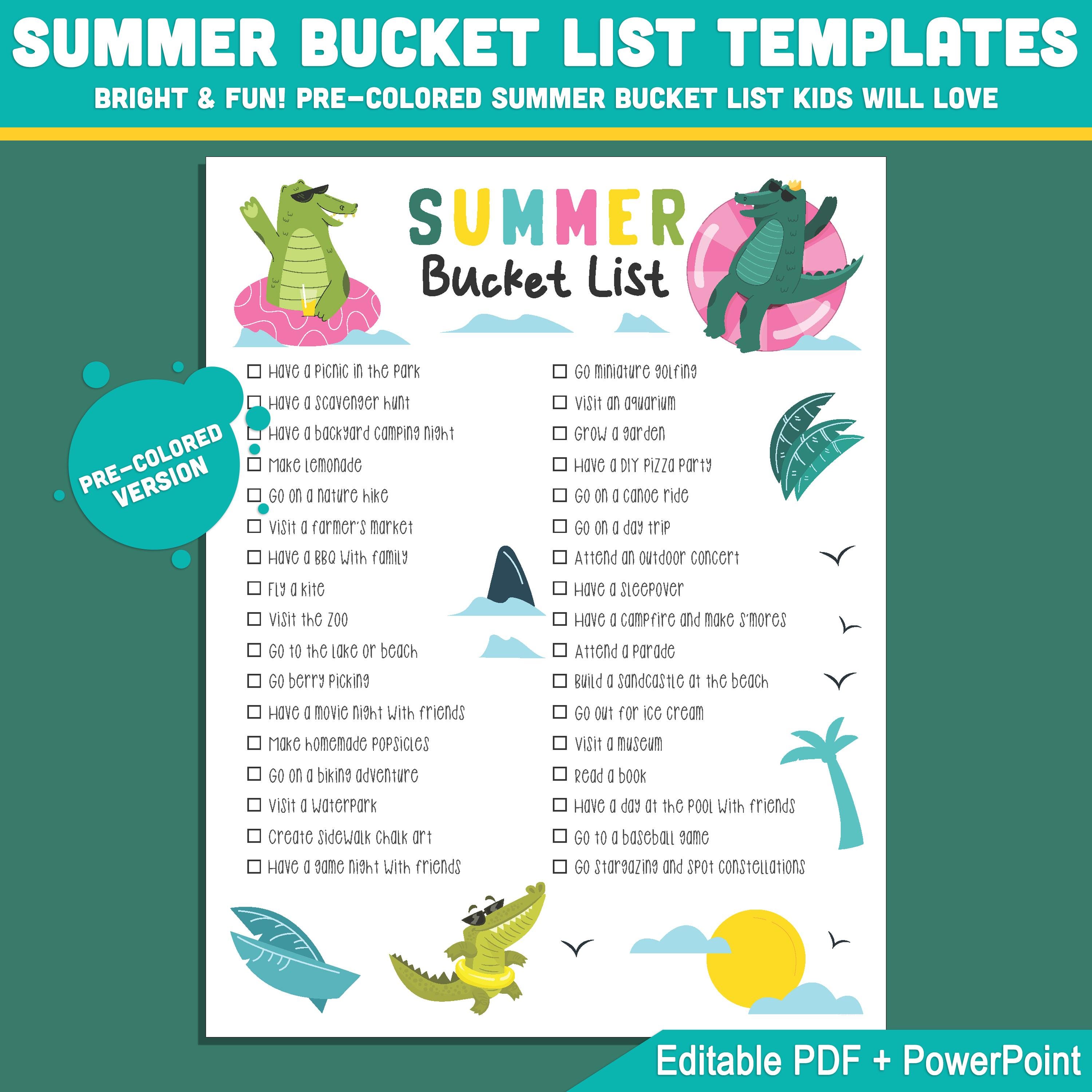 Summer To-do List Printable for Kids: Editable Bucket List Template in ...