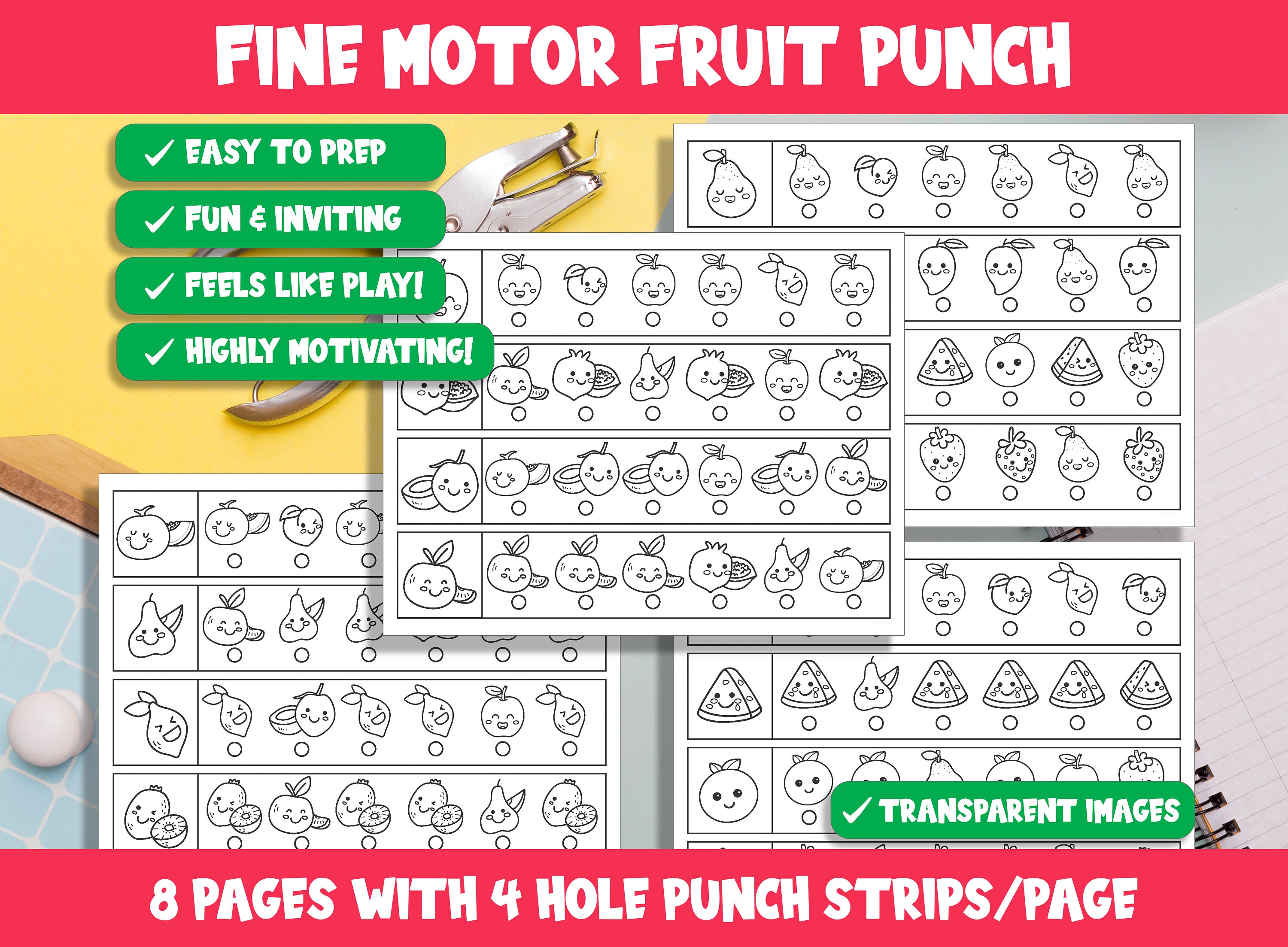 Fine Motor Fruit Punch, Kids Hole Punch Activities for Task Boxes ...
