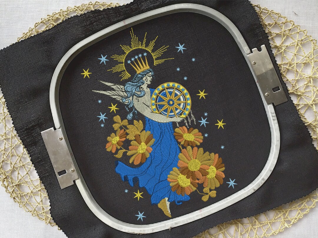 Magic Fairy in Blue Flowers and Stars Machine Embroidery - Etsy