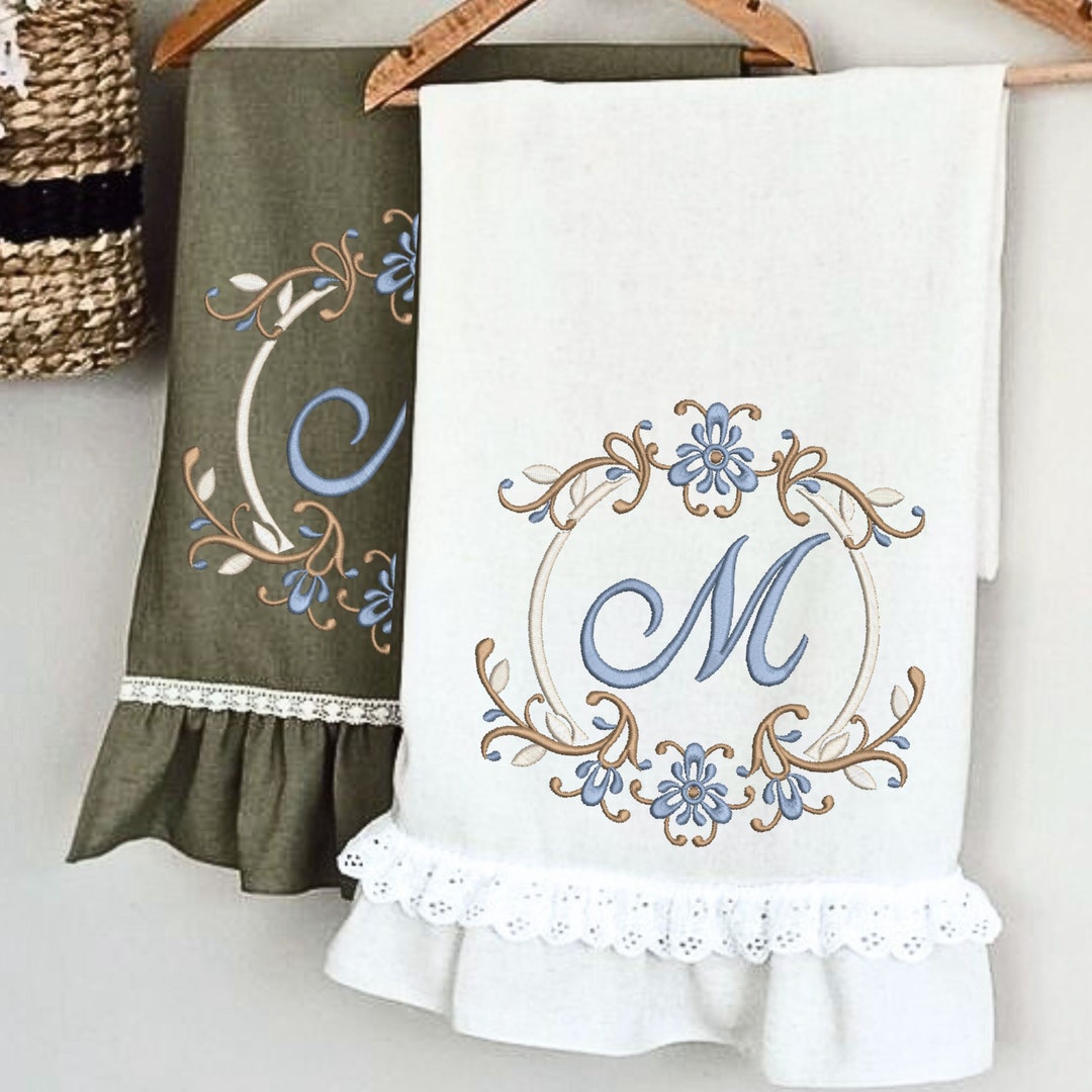 Machine Embroidery Design for Tea Towels Round Floral Frame - Etsy