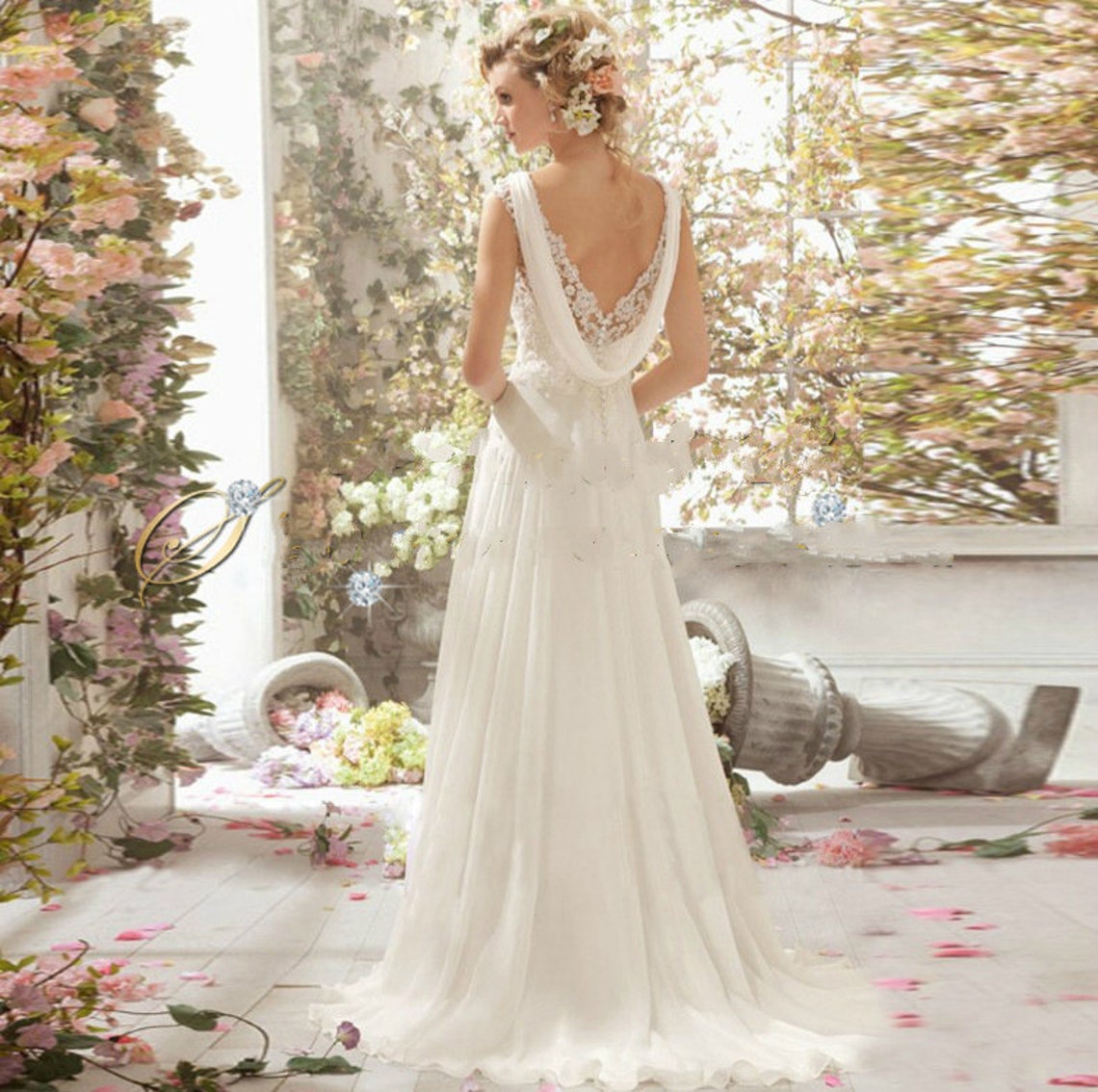 A Line Summer V Neck Beach Top Lace Appliques Straps Bride - Etsy