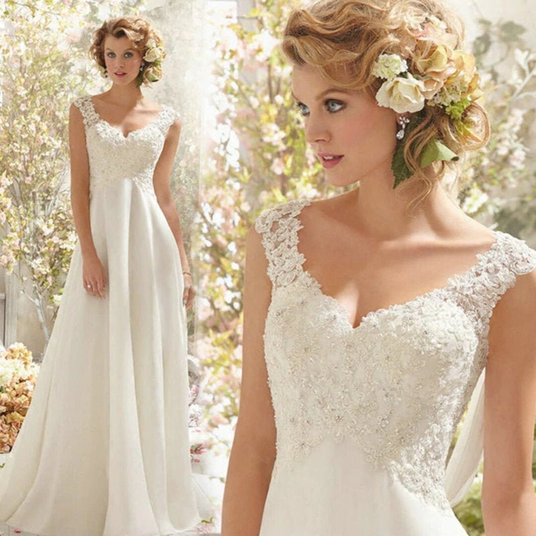 A Line Summer V Neck Beach Top Lace Appliques Straps Bride Sleeveless ...