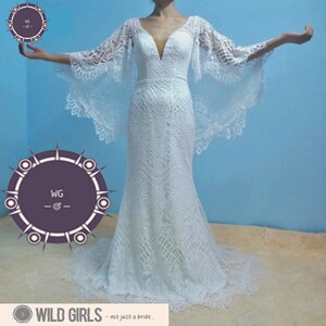 Bohemian Mermaid Bat Long Sleeve Lace Wedding Dresses V Neck - Etsy