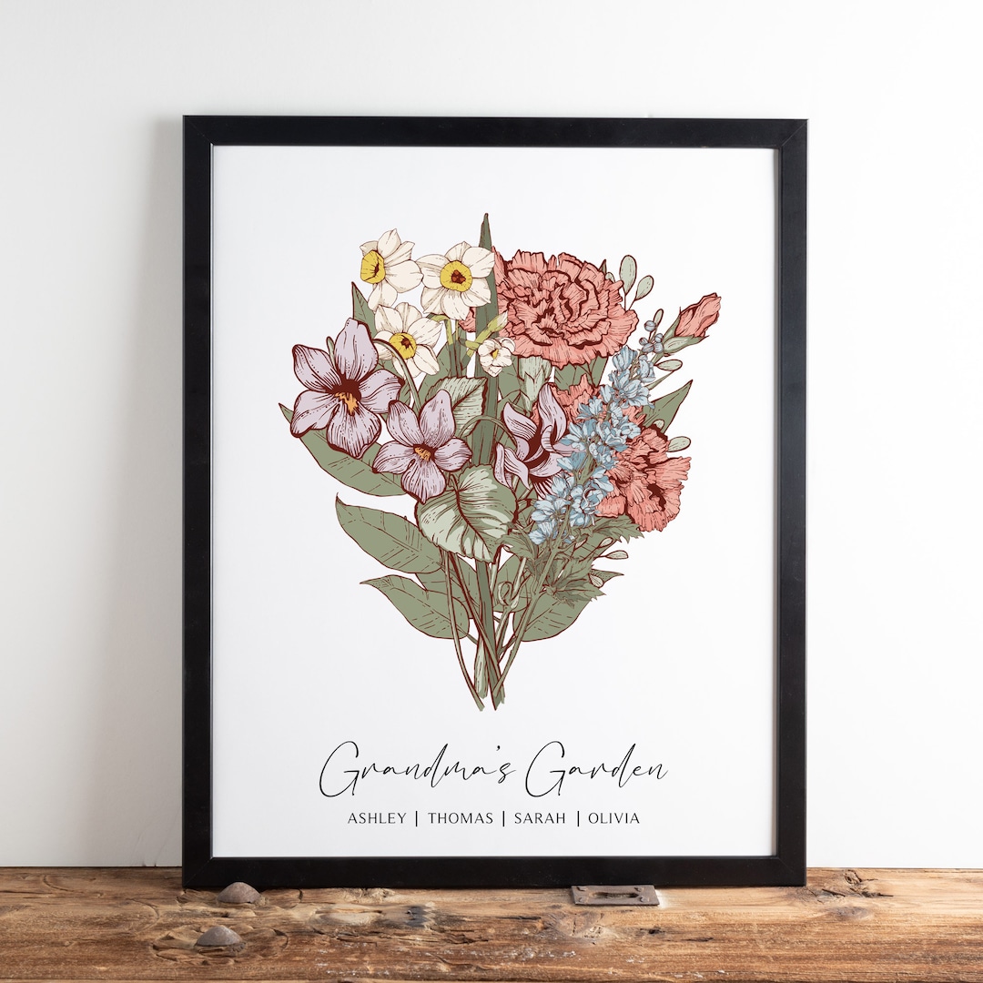 Custom Birth Month Flower Bouquet, Birthflower Grandma Gift ...