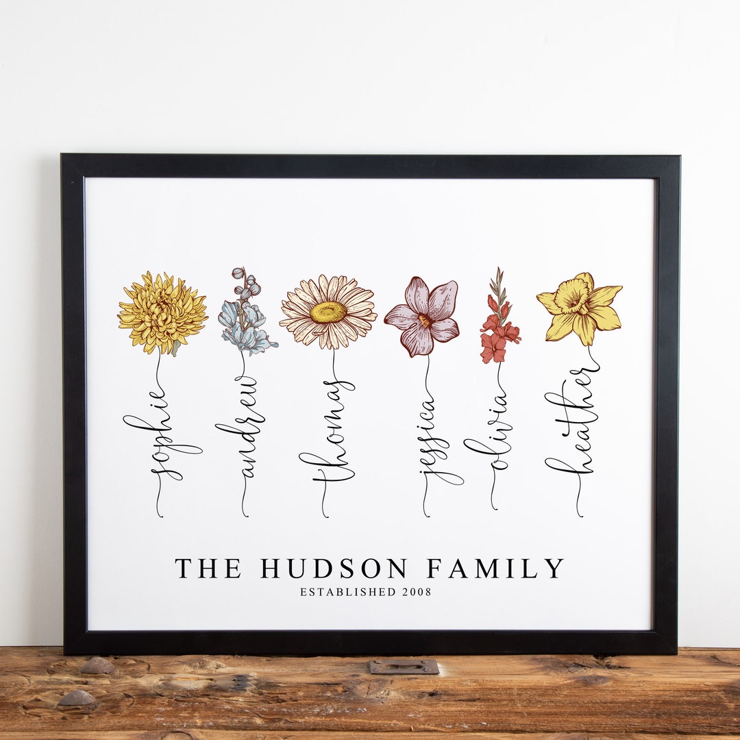 Birth Flowers Family Bouquet, Personalized Gift for Mom Grandma ...