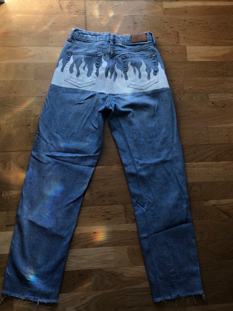 Hand Painted White Fire on the Back of the Jeans - Etsy