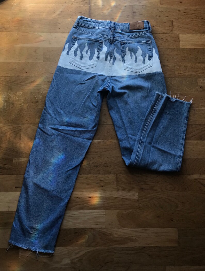 Hand Painted White Fire on the Back of the Jeans - Etsy
