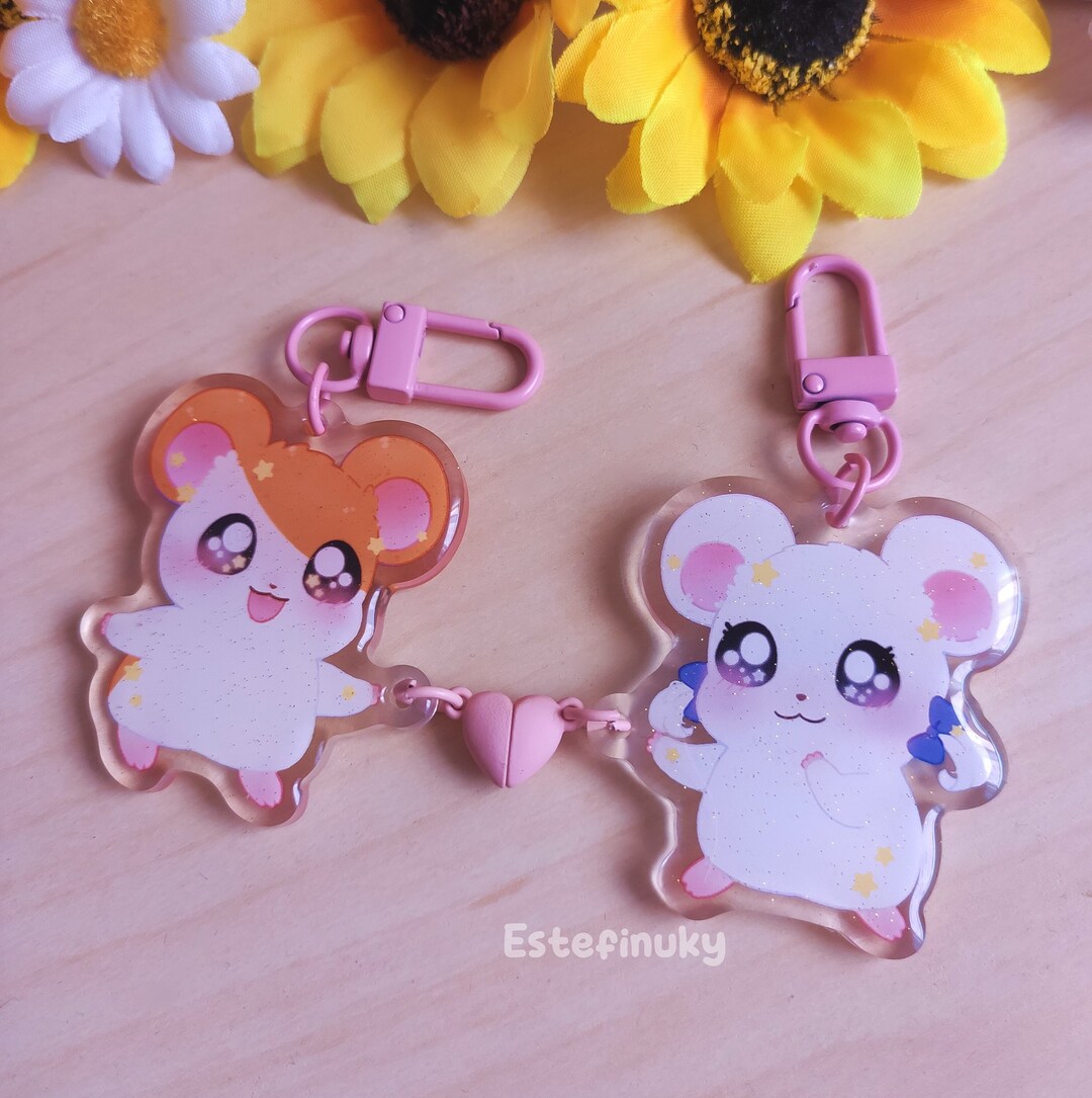 Hamtaro and Bows Keychain Acrylic Magnet Heart Keychain Acrylic Magnet ...