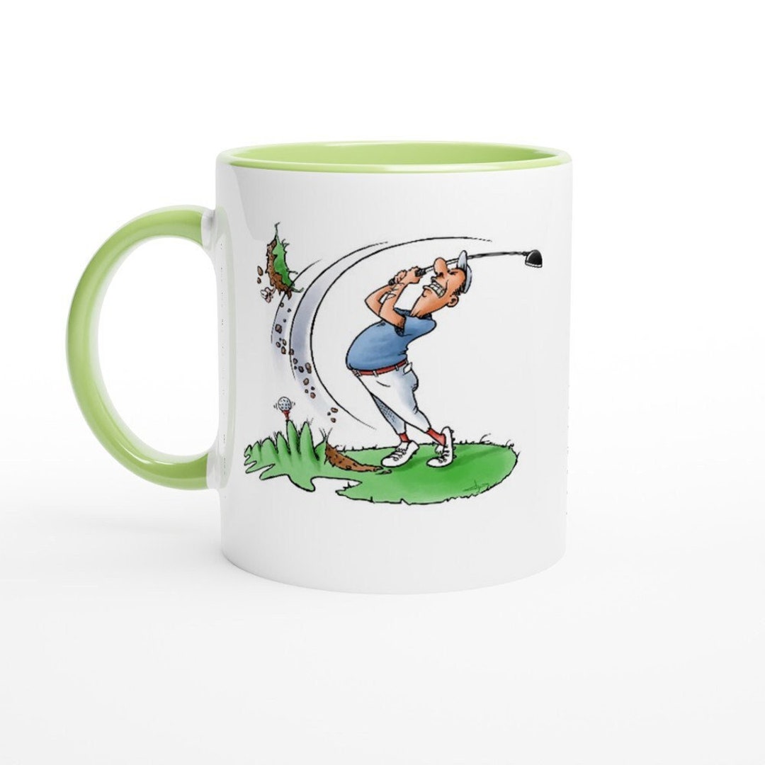 Coffee Mug With Cartoon Golfer Whiffing and Creating a Massive Divot ...