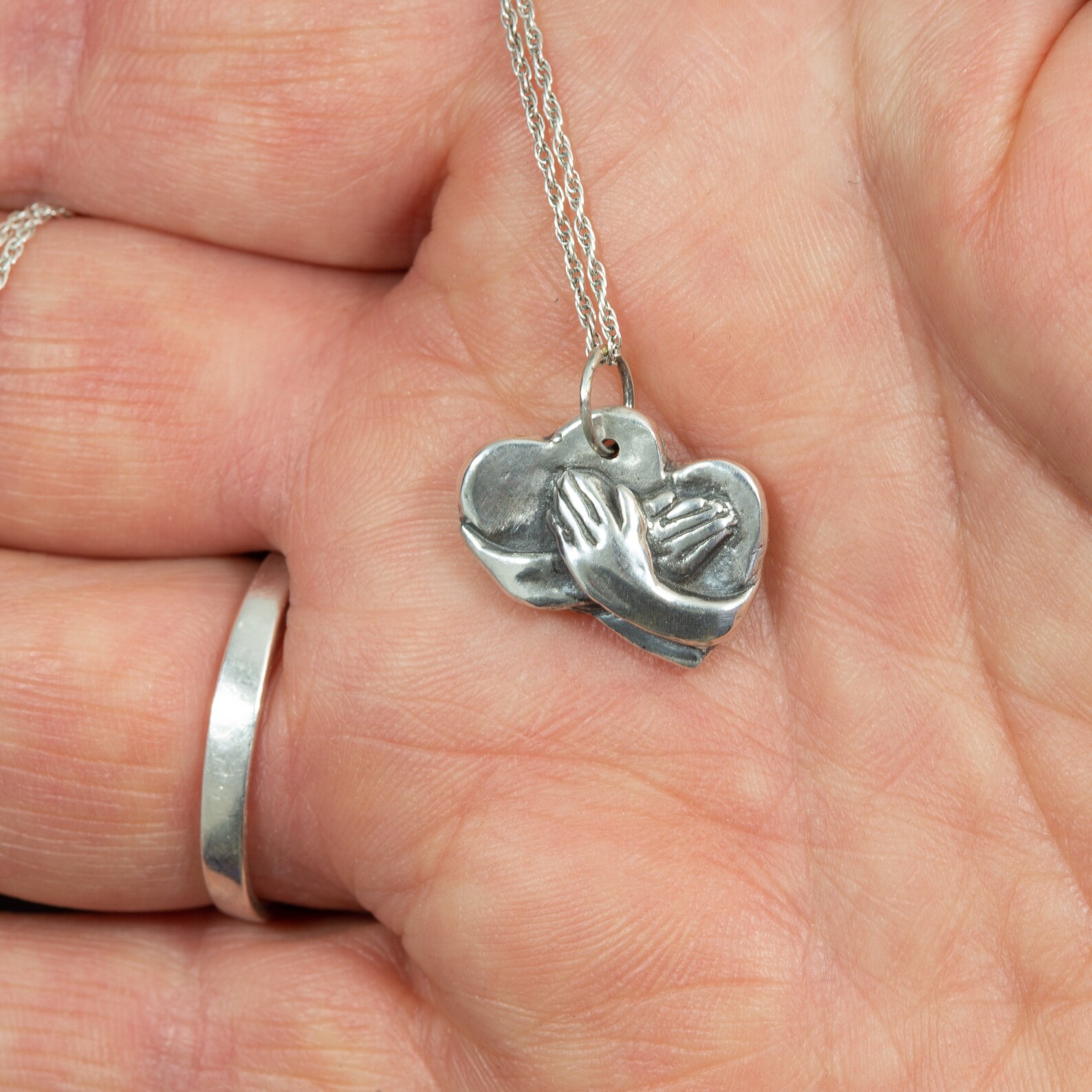 Handmade Fine Silver Hug Pendant - Etsy